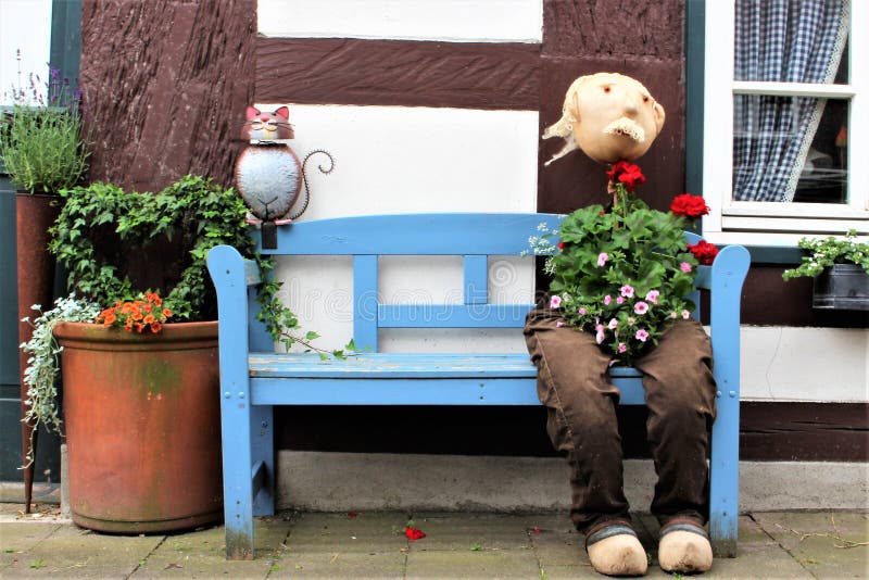 An Image of a Wooden Bench with a Figures Stock Photo - Image of bench ...