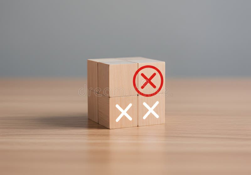 Incorrect Choice Concept: Wooden Blocks with X Marks and Red Circle ...
