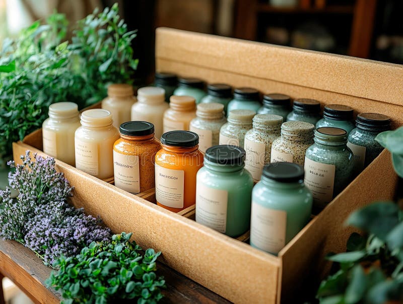Image of a Wooden Crate with Assorted Bottled Products, Possibly ...
