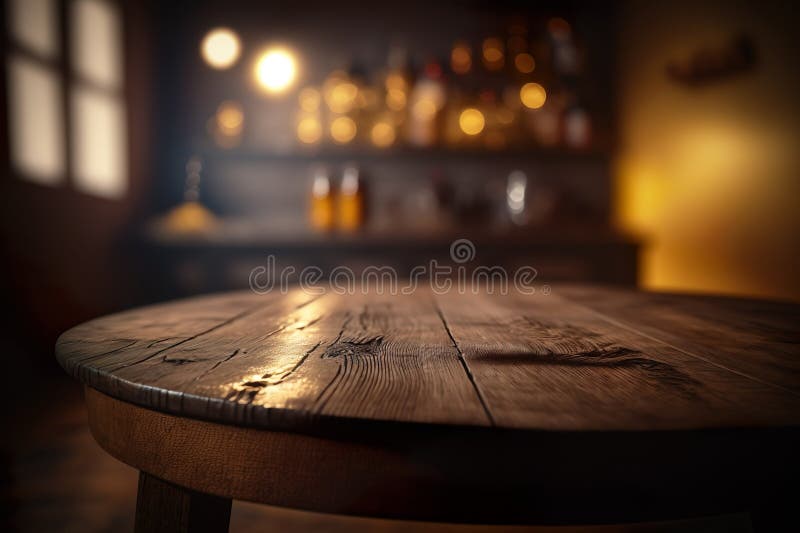 Image of Wooden Table in Front of Abstract Blurred Background ...