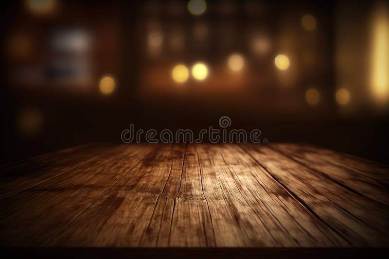 Image of Wooden Table in Front of Abstract Blurred Background ...