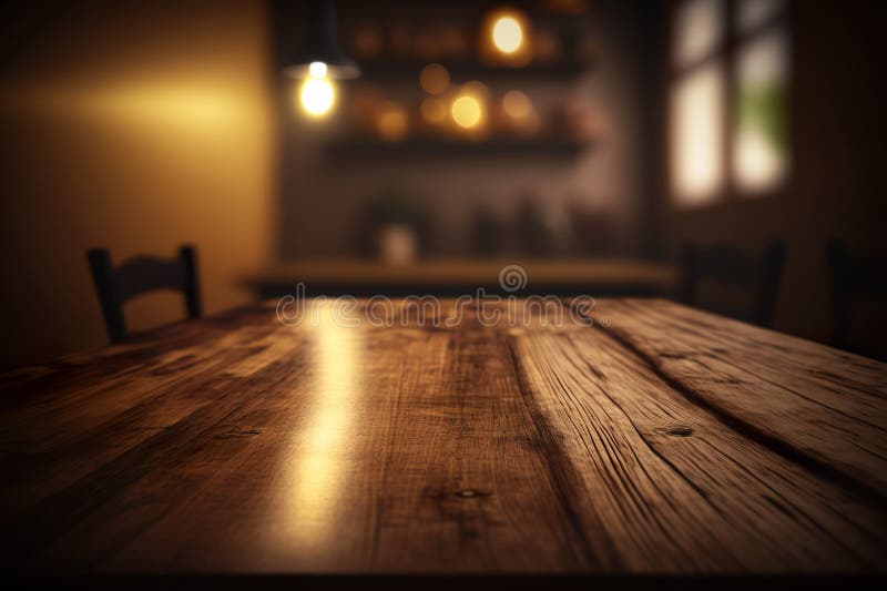 Image of Wooden Table in Front of Abstract Blurred Background ...