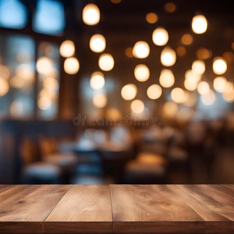 Image of Wooden Table in Front of Abstract Blurred Background of ...