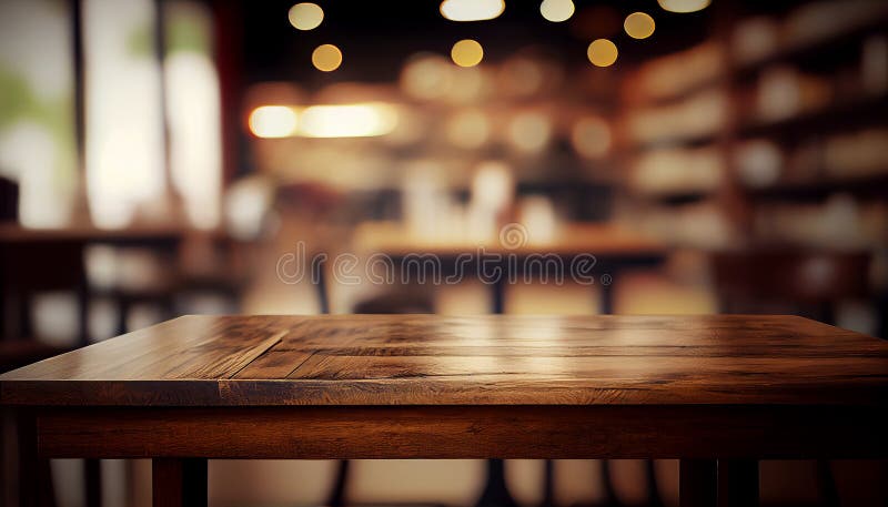 Image of Wooden Table in Front of Abstract Blurred Restaurant Lights ...