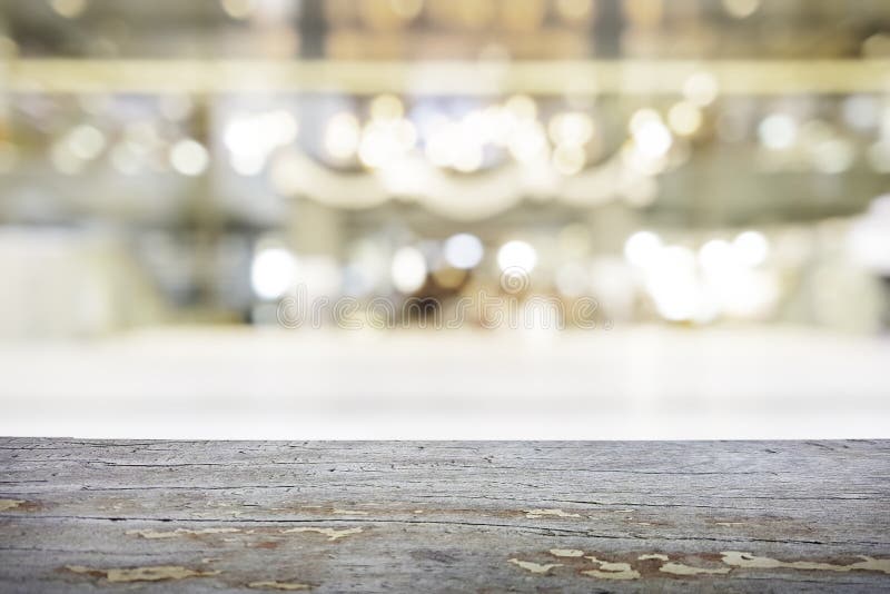 Image of Wooden Table in Front of Abstract Blurs Background Stock Image ...