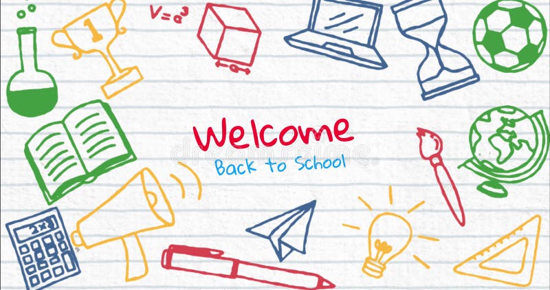 Image of Words Welcome Back To School with Multiple School Items Moving ...