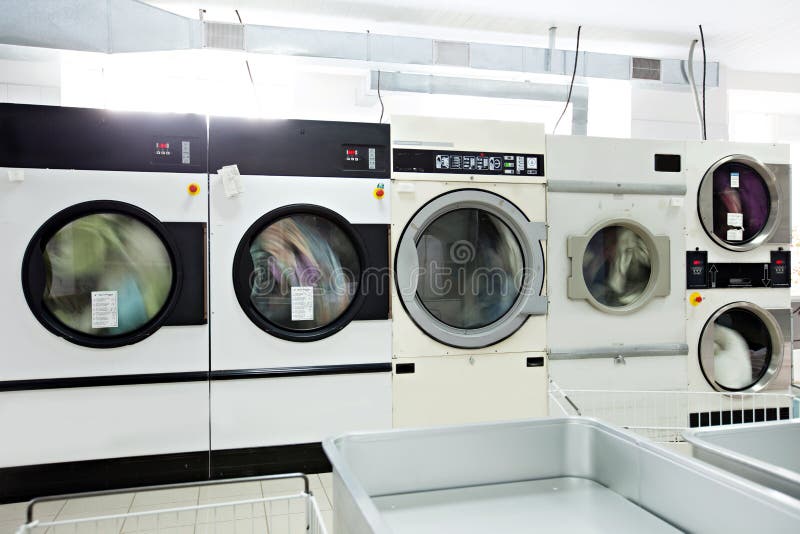 Modern Washing Machines in Laundry Room Stock Image - Image of clothing ...