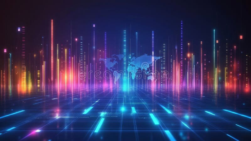 The Image of the World, Generated by Computer, is Blue and White Stock ...