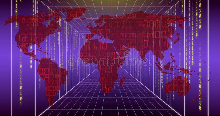 Image of World Map, Binary Coding and Data Processing Over Computer Servers Stock Illustration ...