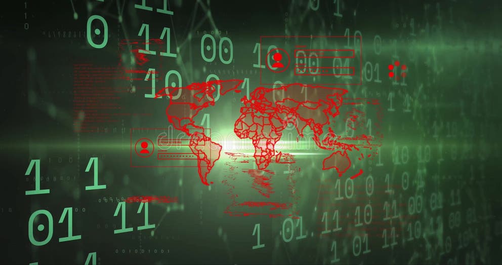 Image of World Map, Binary Coding and Data Processing Over Computer ...