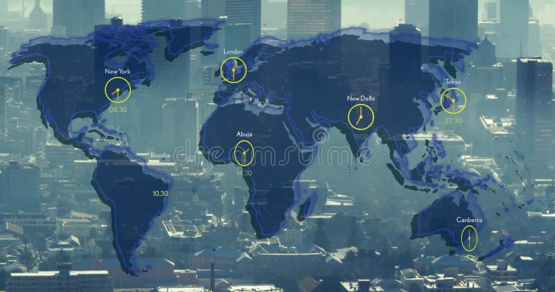 Image of World Map and Cities of World Over Cityscape Stock Photo ...