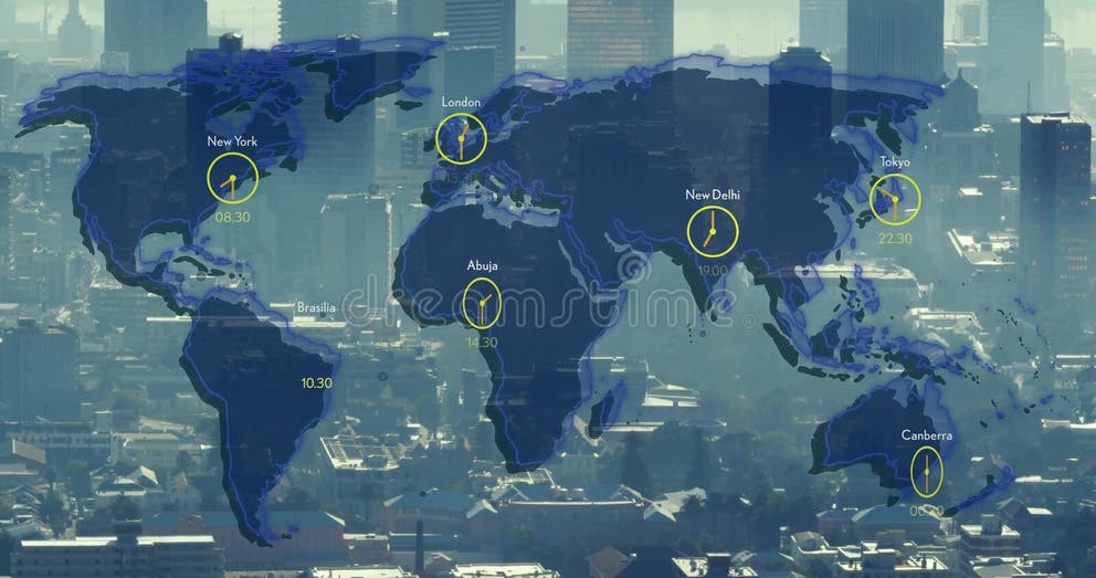 Image of World Map and Cities of World Over Cityscape Stock Photo ...