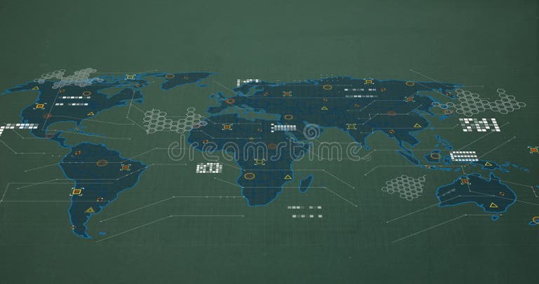 Image of World Map with Data Points and Network Connections on Green ...