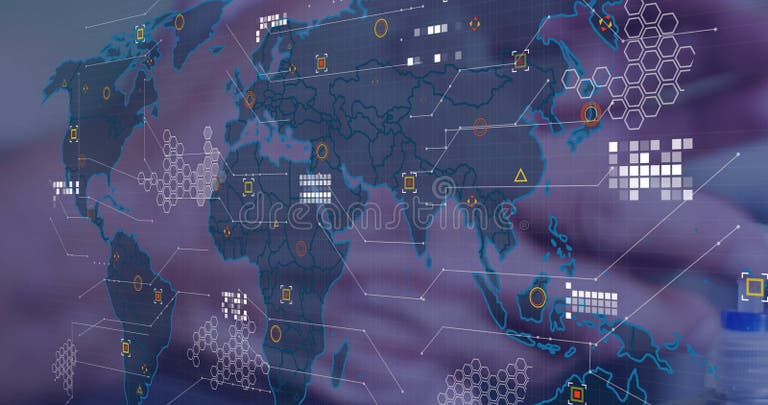 Image of World Map and Data Processing Over Caucasian Man Washing Hands ...