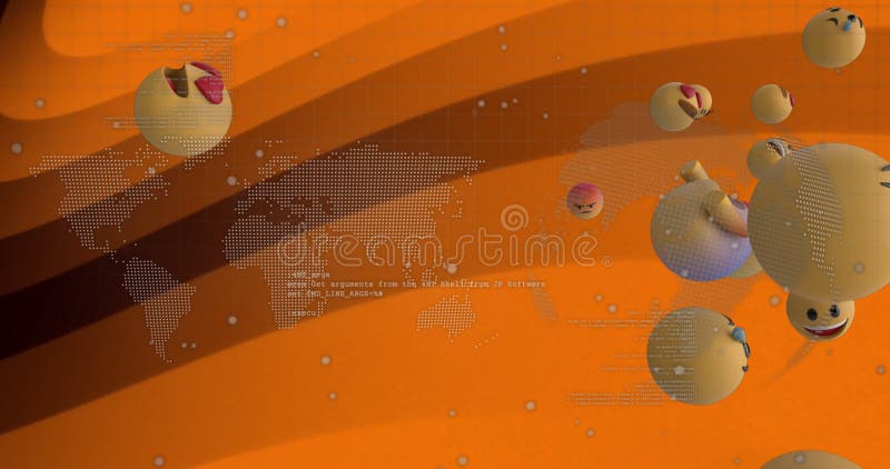 Image of World Map and Globe with Data Processing Over Emoji Icons ...