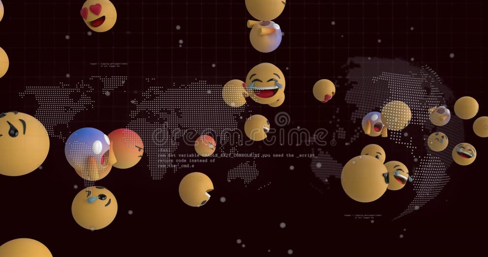 Image of World Map and Globe with Data Processing Over Emoji Icons ...