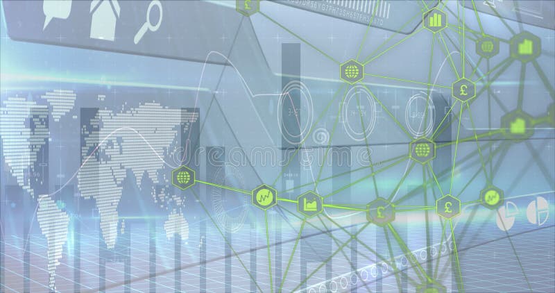 Image of a World Map with Net of Connections and Technological Icons ...