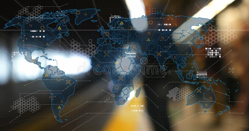 Image of World Map Over City at Night Stock Illustration - Illustration ...