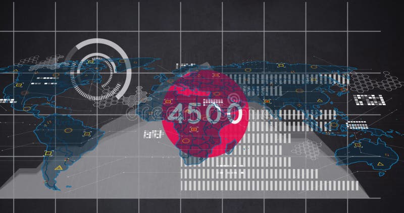 Image of World Map Over Scope Scanning and Data Processing Stock ...