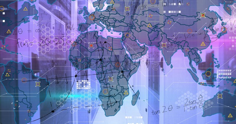 Image of World Map Over Server Room Stock Photo - Image of room ...