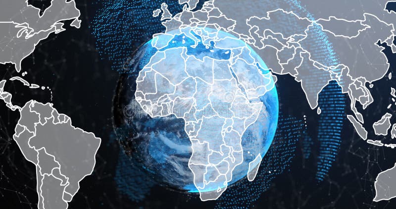 Image of World Map Over Spinning Globe and Network of Connections on ...