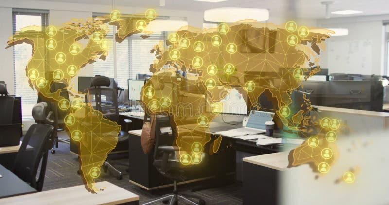 Image of World Map with People Icons and Digital Data Processing Over ...