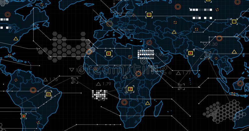 Image of World Map and Processing Data on Black Background Stock Photo ...
