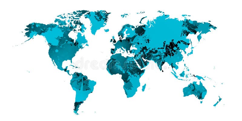 Blue World Map of Blue Stains and Shadows. Stock Illustration ...