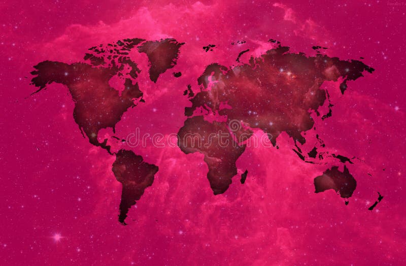 Purple World Map Over Spatial Background. Stock Illustration ...