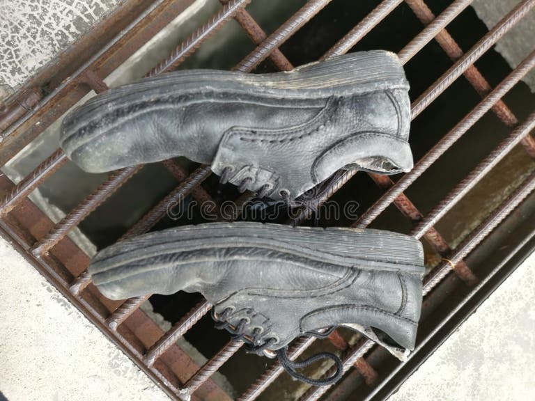 Worn Out Man`s Black Leather Shoe. Stock Image - Image of ragged ...