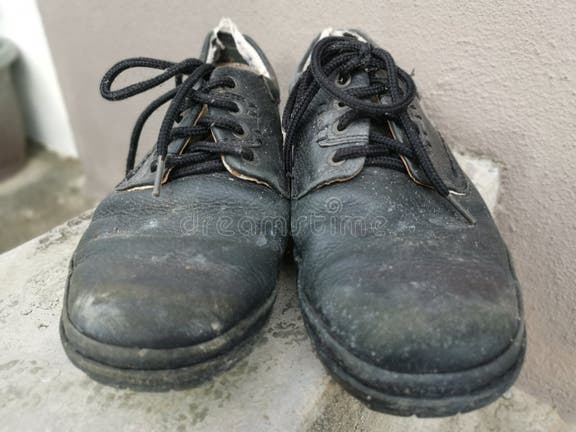Worn Out Man`s Black Leather Shoe. Stock Photo - Image of background ...