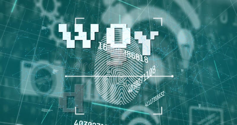 Image of Wow and Fingerprint Over Icons in Green Digital Space Stock ...