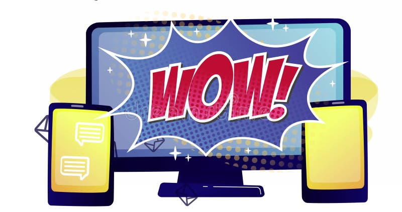 Image of Wow Text in Retro Speech Bubble on Computer Screen with ...