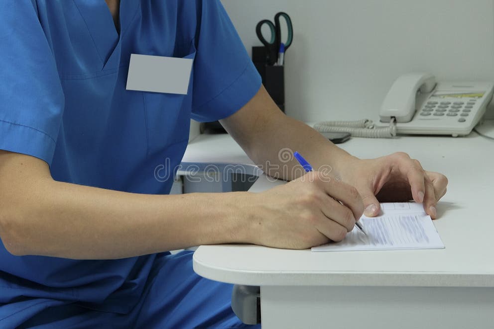 Writing doctor`s hands stock photo. Image of clinic - 128224794