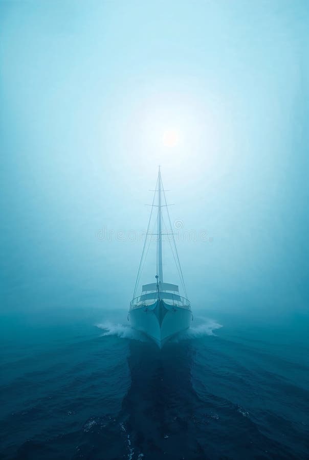 Image with Yacht in the Sea and Mist Stock Image - Image of view, boat ...