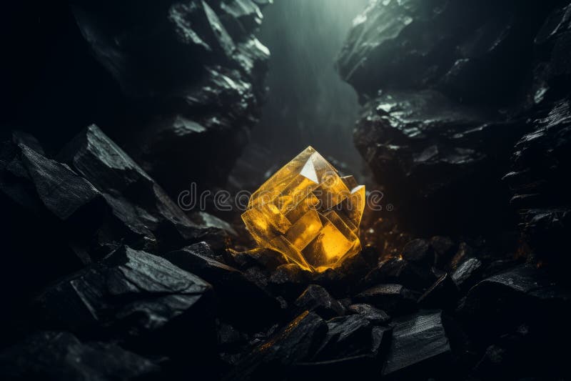 An Image of a Yellow Crystal in a Dark Cave Stock Illustration ...