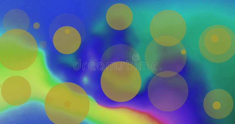 Image of Yellow Light Spots Over Colourful Shapes on Blue Background ...
