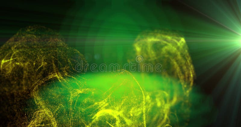 Image of Yellow Particles Moving in Green Light on Black Background ...