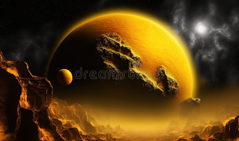 An Image of a Yellow Planet in the Sky with Clouds Stock Image - Image ...