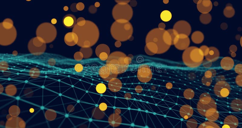 Image of Yellow Spots of Light Over Digital Wave Against Blue ...