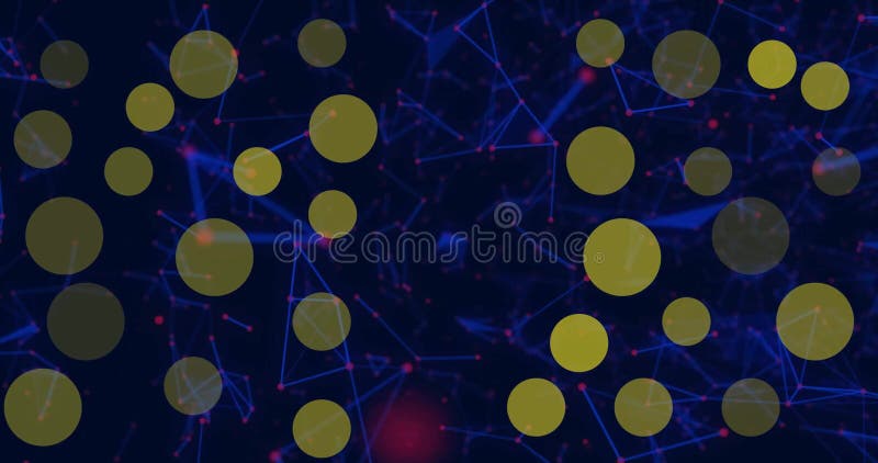 Image of Yellow Spots Over Network of Connections on Black Background ...