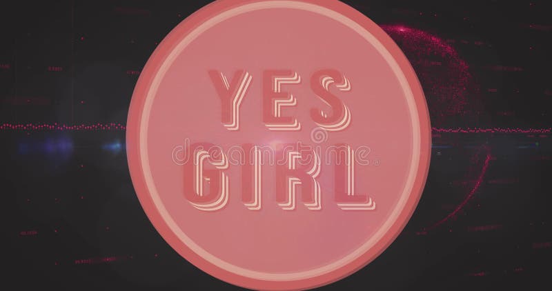 Image of Yes Girl Text in Peach Circle with Illuminated Light Beams ...