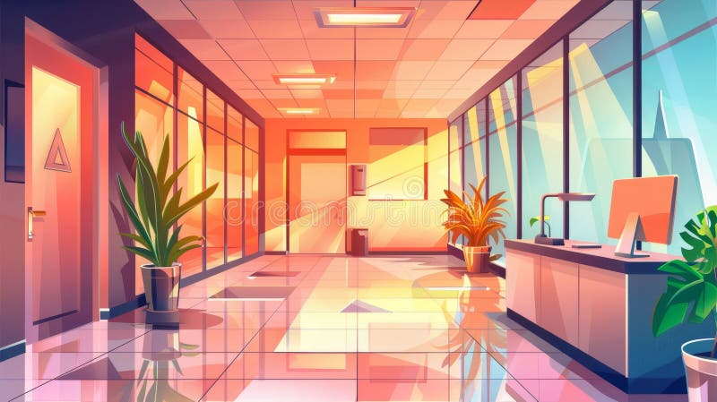 Reception Graphic Office Room Black White Interior Sketch Illustration ...