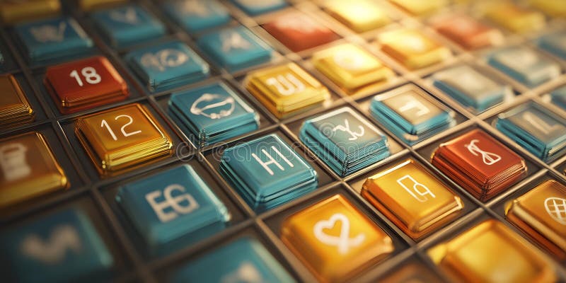 Colorful Array of Symbolic Buttons Stock Illustration - Illustration of ...