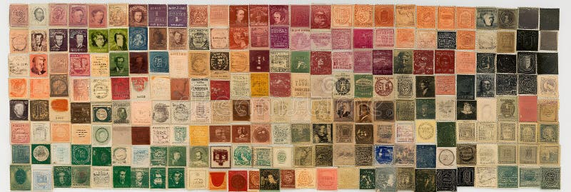 Collage of Diverse Postage Stamps Stock Illustration - Illustration of ...