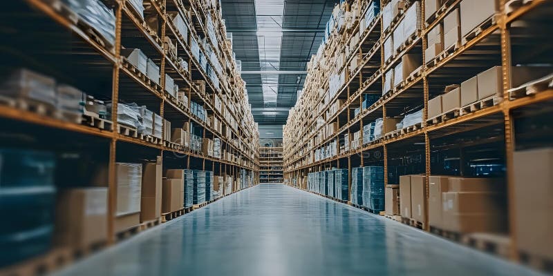 Warehouse Aisle with Shelving Units Stock Illustration - Illustration ...