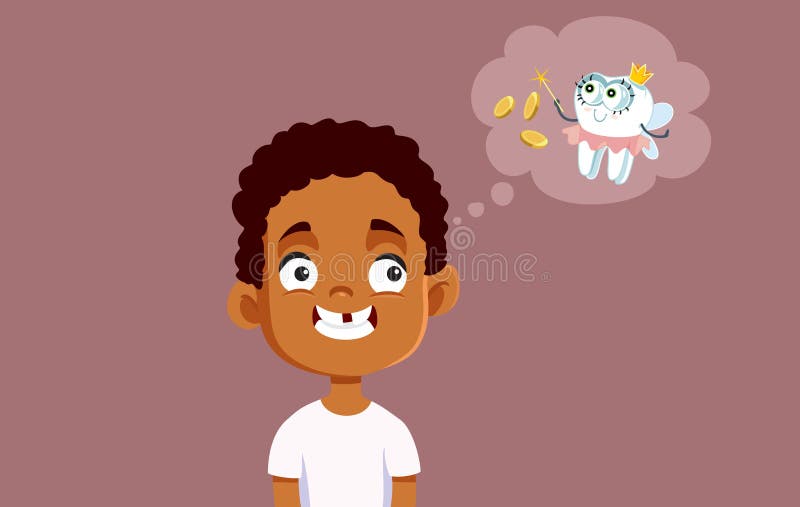 Boy Losing a Front Tooth Thinking of Tooth Fairy Tooth Vector ...