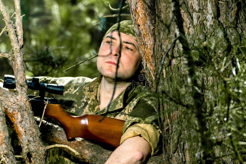 Young Man with an Air Rifle Stock Photo - Image of hunt, military ...