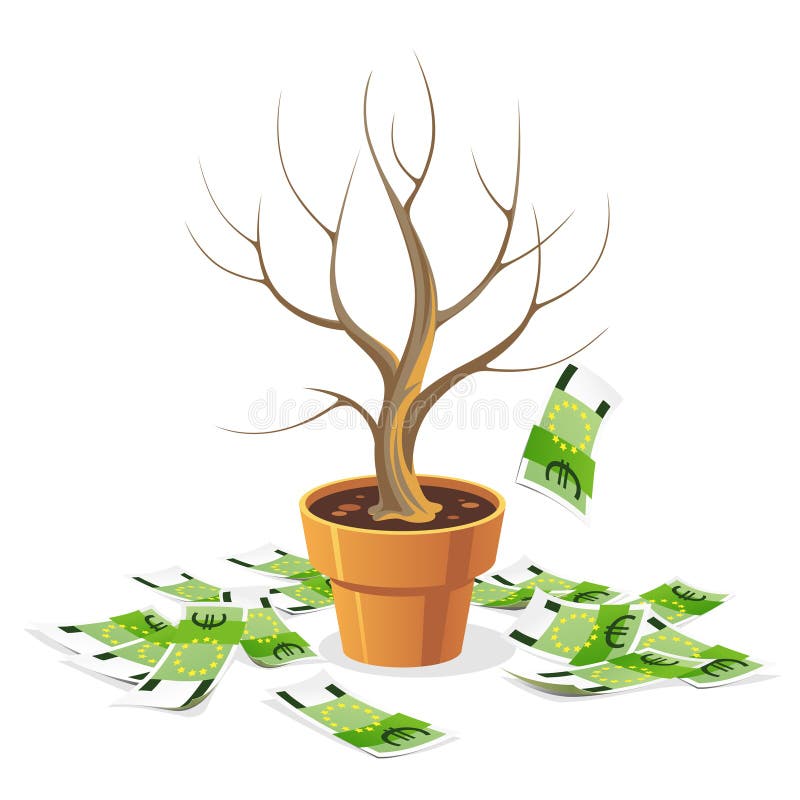 Dying Money Tree. Fallen Green Cash Banknotes. Objects Isolated on a ...