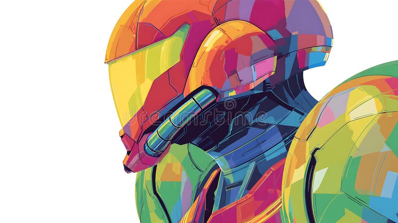 ImageFuturistic, Colorful Illustration of a Helmeted Figure in a High ...